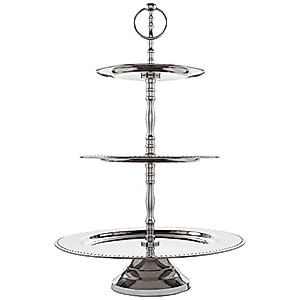Elegance 3-Tier Beaded Buffet Serving Stand, Silver, Large