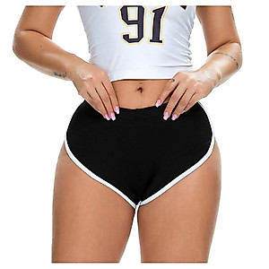 Biker Shorts for Women Casual Summer Lightweight Comfy Elastic Waist Solid Color Stretch Bermuda Sport Running Shorts Workout Shorts Womens (Black,L)