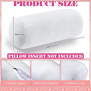 Newwiee 2 Pcs Neck Roll Pillow Cover 17x7 Inch Round Cervical Pillow Covers with Zipper Cylinder Neck Roll Pillowcase Soft Bolster Pillowcases for House Home Decor Cylindrical Cushion(White)