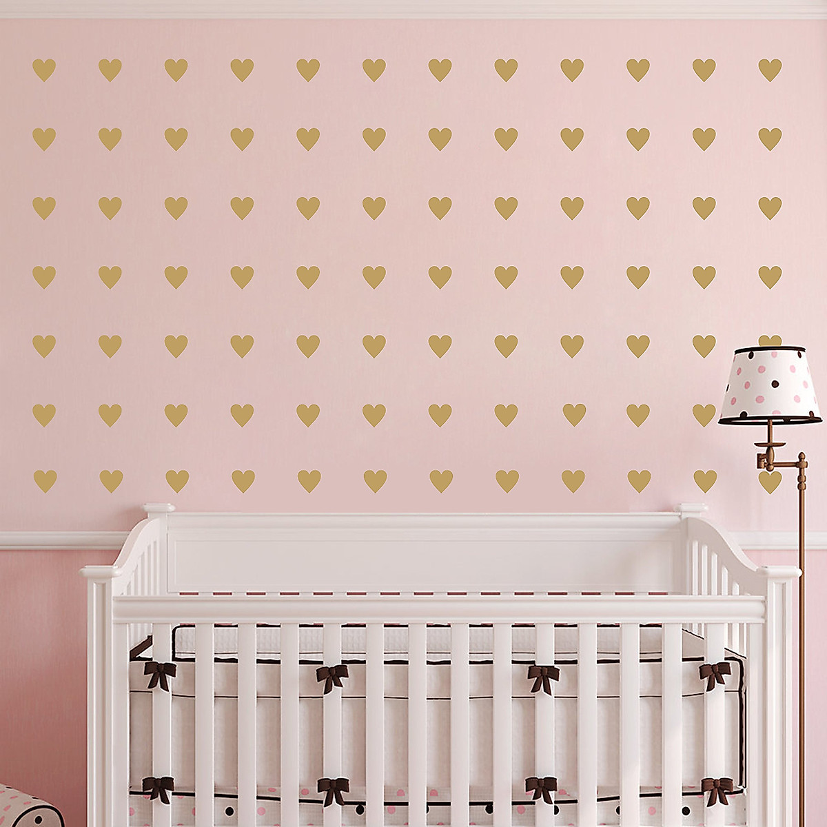 2inchx100 Pieces DIY Heart Wall Decal Vinyl Sticker for Baby Kids Children Boy Girl Bedroom Decor Removable Nursery Decoration (Matte Gold)