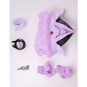 Mobbunny Anime Derivative Romper Onesie Pajamas Bodysuit with Tail Belt and Socks Fluffy Bodycon Hooded Jumpsuit (purple, small)