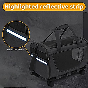 PROKEI Pet Carrier with Wheels for Cat Dog,Airline Approved Telescopic Handle Pet Travel Carrier Bag,Trolley Kennels Rolling for Small Medium Animals Kitten Puppy