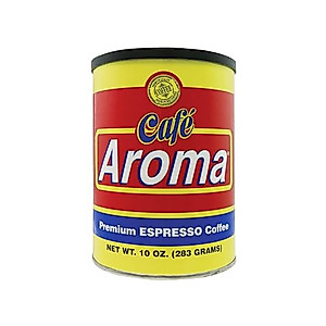 Café Aroma Ground Espresso Roast Coffee, Dark Roast, Cuban Style Coffee, Perfect for Lattes, Blend For Hot & Iced Coffee Creations, 10 oz Can