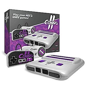 Old Skool Classiq 2 AV Version Twin Video Game System, Grey/Purple Compatible with SNES/NES Nintendo and Super Nintendo cartridges
