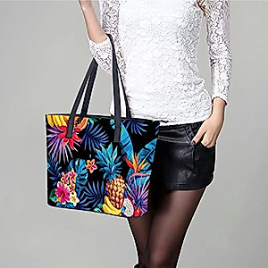Womens Handbag Pineapple Palm Leaves And Flowers Leather Tote Bag Top Handle Satchel Bags For Lady