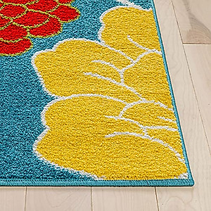 Well Woven StarBright Daisy Flowers Modern Floral Blue 3'3" x 5' Kids Area Rug