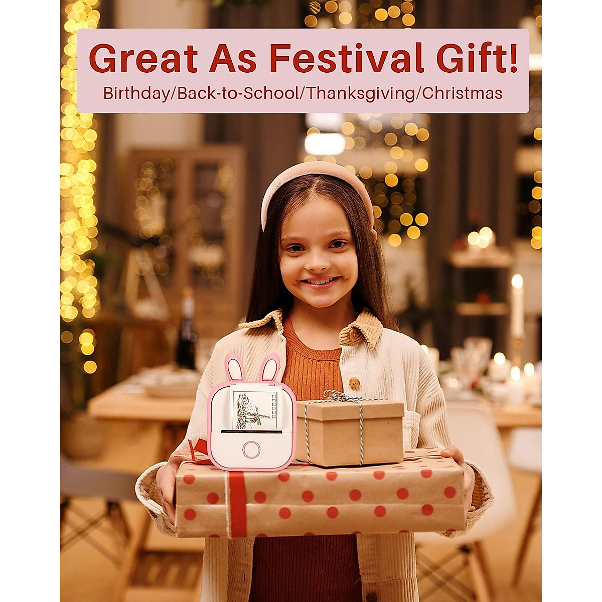 Memoqueen Mini Sticker Printer T02 Portable Thermal Printer, Instant Photo Printer Set & 3 Rolls Mint Green/Lavender Purple/Light Orange Adhesive Thermal Paper