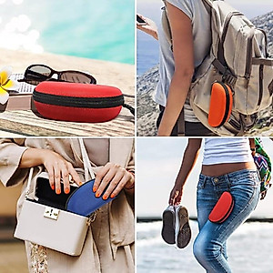 3 Pack Sunglasses Case Portable Travel Zipper Eyeglasses Case Hook With Cleaning Cloth (B-red+blue+orange)