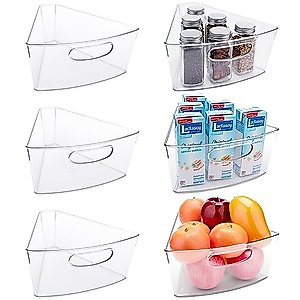 SOKOSEY Lazy Susan Organizer 10.2"x 9.4"x4" for 26" Diameter Corner Lazy Susan Cabinet, Set of 6 Plastic Clear Lazy Susan Bins, 1/8 Wedge 4" Deep Kitchen Corner Storage Bin