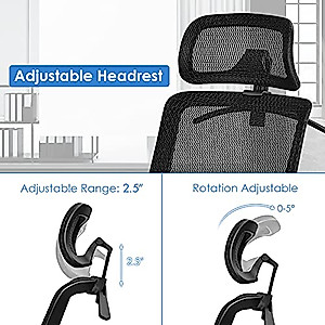 POWERSTONE Ergonomic Mesh Office Chair - High-Back Chair with Clothing Hanger - Computer Desk Chair with Mesh Seat Cushion - Executive Swivel Task Chair with Adjustable Arms and Head Rest - Black