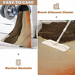 LACEABI Orange Brown Marble Area Rug, Gold Powder Texture Indoor Non Slip Living Room Rug, Low Pile Foldable Home Decor Carpet for Bedroom Dining Room Farmhouse Floor Mat - 2 ft x 3 ft