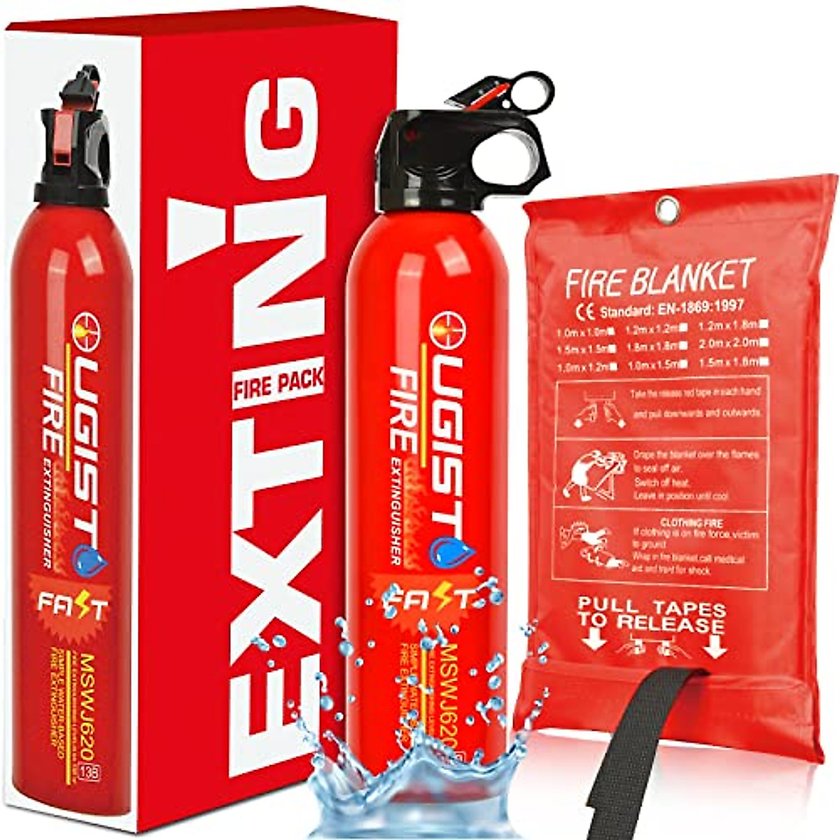 Ougist Fire Blanket and Fire Extinguisher,Suitable for Extinguishing Fires of Solid Materials,Combustible Liquids,Electrically Charged Materials and Edible Oils.