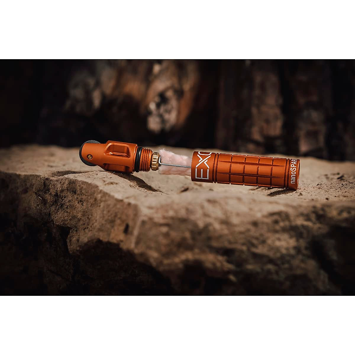 Exotac nanoSPARK Ultra-Compact Fire Starter with One-Handed Operation High-Spark Flint Wheel and Waterproof Storage Compartment Holds quickLIGHT Tinder and Up to 5 Replacement Flints