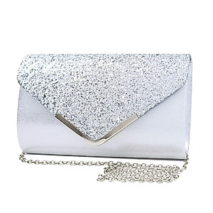 Carwales Silver Evening Clutch Women's Sequin Envelope Handbags Shiny Clutch Purse Wedding Prom Party Bridal Bag for Women(Silver)