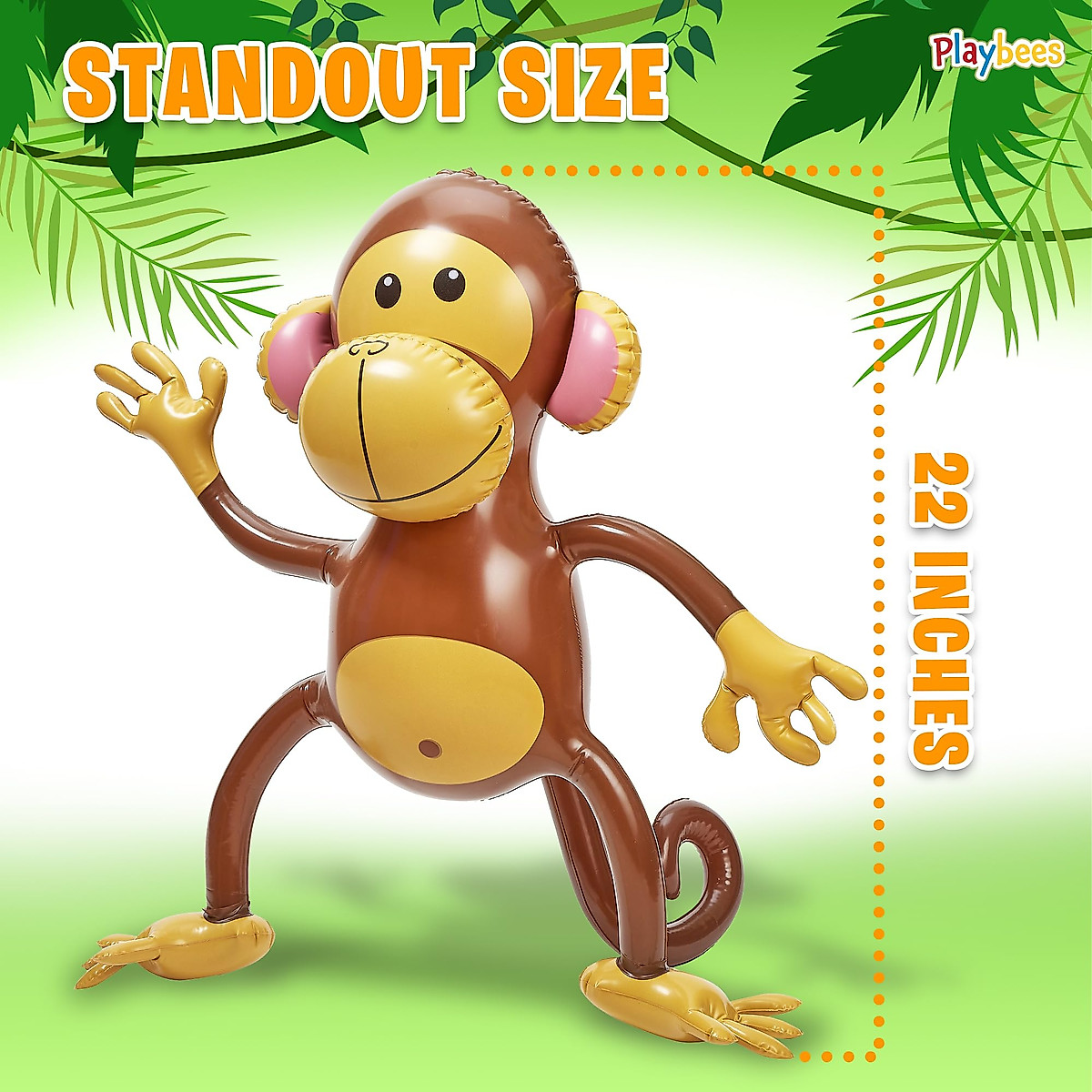 Playbees Large Inflatable Monkey 27" - 6 Pack Blow Up Animal Party Favors - Inflatables Jungle Decor, Monkeys for Baby Shower, Safari Birthday Kids & Toddlers Decorations, Kids Animal Party Supplies