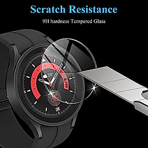 [4 Pack] Compatible for Samsung Galaxy Watch 5 Pro 45mm Screen Protector Tempered Glass, YMHML Waterproof 9H Hardness [No-Bubble] Anti- Scratch HD Clear Film for Galaxy Watch 5 Smartwatch Accessories.