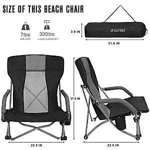 G4Free Folding Beach Chair, Low Sling Portable Beach Chair for Adults with Headrest, Backpack Lightweight Camp Chair for Outdoor Camping Sand Beach