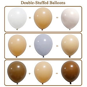 RUBFAC 276pcs Brown Balloons Garland Arch Kit with Double-Stuffed Boho Coffee Brown Beige White Balloon for Teddy Bear Baby Shower Jungle Safari Party Birthday Decorations