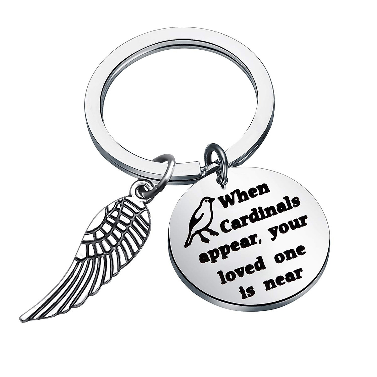 QIIER Memorial Jewelry When Cardinals Appear Your Loved One is Near Keychain with Angel Wings Charm In Memory of Love one Sympathy Gift (silver)