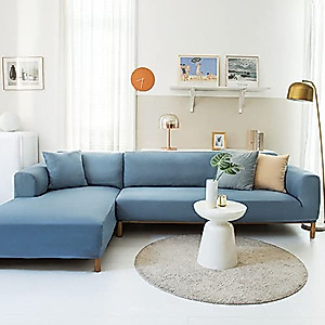 IMYOGI High Stretch Sofa Covers Stretch Sofa Slipcovers L Shape Universal Solid Color Corner Sofa Cover Soft Couch Covers Machine Washable Sofa Cover for Kids Pets -Blue-4 Seater+4 Seater