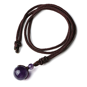Jovivi Healing Crystals Necklace Natural Amethyst Lucky Blessing Protection Chakra Beads Stone Pendant for Women and Men Adjustable