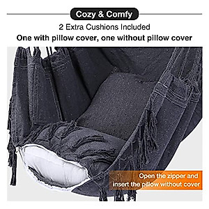 RedSwing Hanging Hammock Chair, Hanging Rope Swing with 2 Cushions and Hardware Kits, Quality Cotton Weave for Superior Comfort and Durability, Max Load 330Lbs