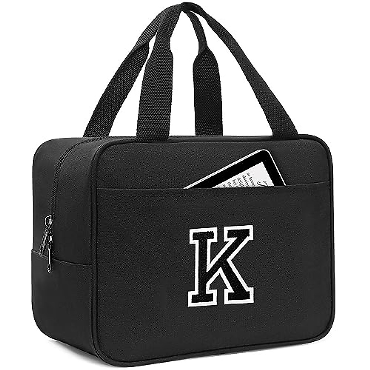 IDEATECH Lunch Bag Women Insulated, Black Lunch Box for Men, Monogrammed Lunch Bags for Work, Personalized Reusable Lunch Tote Bag, Small Cute Lunchbox Cooler Sack (Black, K)