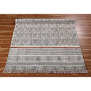 Casavani Hand Block Printed Tassels Throw Rugs Brown, Black Geometric Area Rug Doormat Floor Rug Indoor Area Rugs for Bedroom Living Room Laundry Room 3x10 Feet Runner