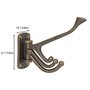OVOV Rustic Tirple Swivle Hook Zinc Alloy Wall Mounted Coat Hook Multifunctional Foldable Decoration Robe Hook(Antique Bronze)