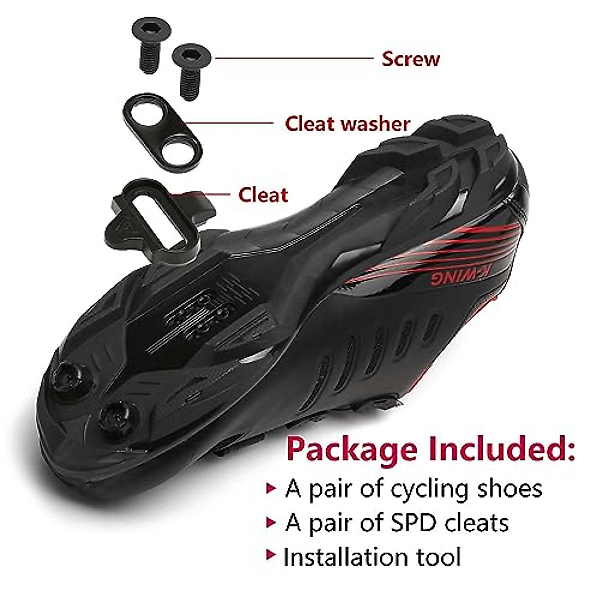 kushike Mens Women Mountain Bike Shoes with 2-Bolts SPD Cleats Included, MTB Cycling Shoes Indoor Outdoor Riding Biking, Spin Shoes Women, Peloton Compatible Shoes women-10-2106Bblack