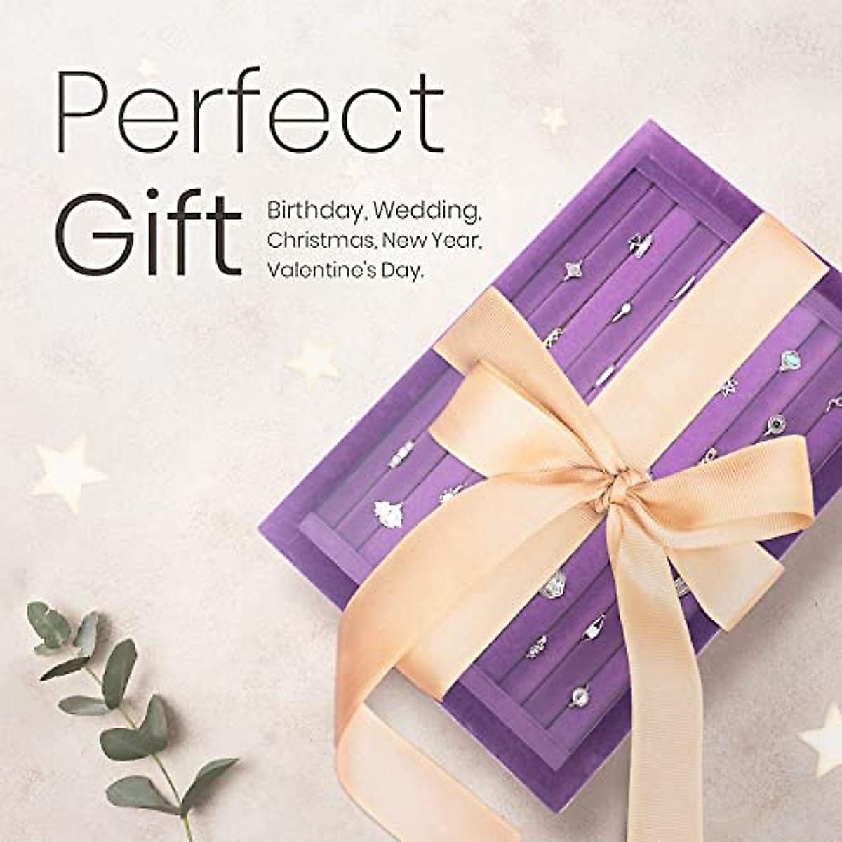 Ring Organizer Display Case ~ 11 Rows Multiple Ring Holder ~ Jewelry Tray Organizer With Studs ~ Ring & Earring Holder Storage Box For Shows With Transparent Lid (Purple)