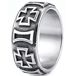 Jude Jewelers 8mm Stainless Steel Crusader Cross Retro Vintage Wedding Band Ring (Silver, 12)