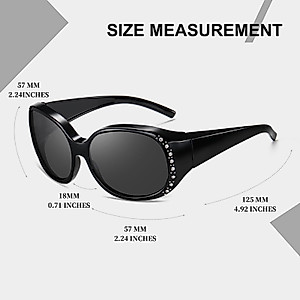 HAOLOTA Women's Polarized Fit Over Sunglasses with Rhinestone, Sun Glasses for Prescription Glasses UV400 Protection