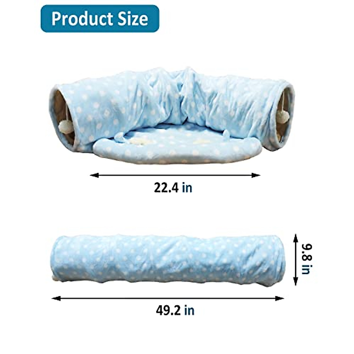 BNOSDM 2-in-1 Rabbit Tunnel Bed for Bunnies Tube Collapsible Removeable Mat Rabbits Tunnels Tubes Toys Small Animal Hideout for Pet Kittens Chinchilla Ferrets Guinea Pigs Hamster Blue