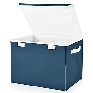 JUNZAN Navy Blue Storage Bins with Lids Collapsible Clothes Toys Storage Box with Handle Closet Organizer Home Decor Office Basket