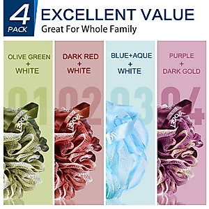 Yoget 4 Pack Bath Loofah Sponge, 4 Color 60G Bath Sponge,Exfoliate, Cleanse, Soothe Skin