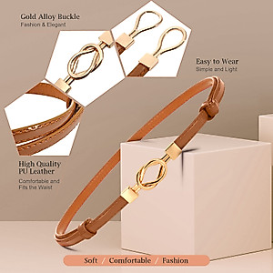 Chuarry 6 Packs Women Skinny Leather Belt Slim Adjustable Waistband Thin Women's Dress Belt Vintage Waist Belts for Ladies Girls, 0.4 Inches Wide