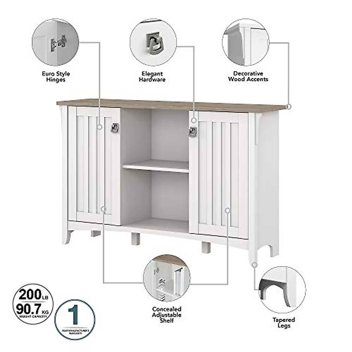 Bush Furniture Salinas Accent Storage Cabinet with Doors, Pure White and Shiplap Gray