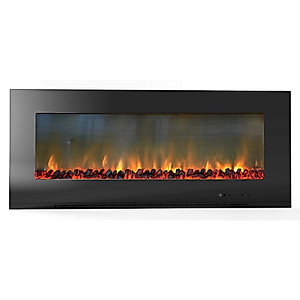 Cambridge 56-In. Metropolitan Wall-Mount Electric Fireplace in Black with Burning Log Display