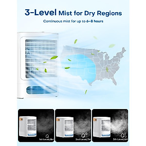 FANCOLE Mini Air Conditioner, Personal Air Cooler w/ 7-Color Night Light, 3-Level Humidify, 3 Speeds,USB Powered Evaporative Air Cooler, Small Desktop Air Conditioner Portable for Room Bedroom Office