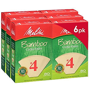 Melitta 4 Cone Coffee Filters, Bamboo, 80 Count (Pack of 6) 480 Total Filters Count - Packaging May Vary