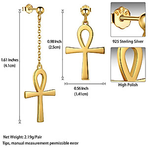 Egyptian Ankh Cross Earrings for Men Women 925 Sterling Silver Gothic Cross Dangle Earrings Ancient Symbol Key of Life Ankh Earrings Protection Jewelry Christmas Gifts for Women Mom Wife FE079Y