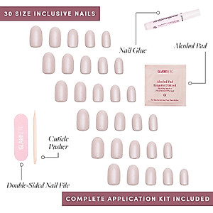 Glamnetic Press On Nails - Pure Intentions | Glossy, Semi-Transparent, Short Round Nails, Reusable | 12 Sizes - 30 Nail Kit with Glue