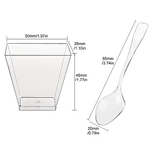 HOUSEEN Dessert Cup, 50pcs Dessert Cups Container 58ml with Spoons, Cake Serving Bowl Mini Appetizer Bowls Clear Parfait Cups for Party Event and Catering