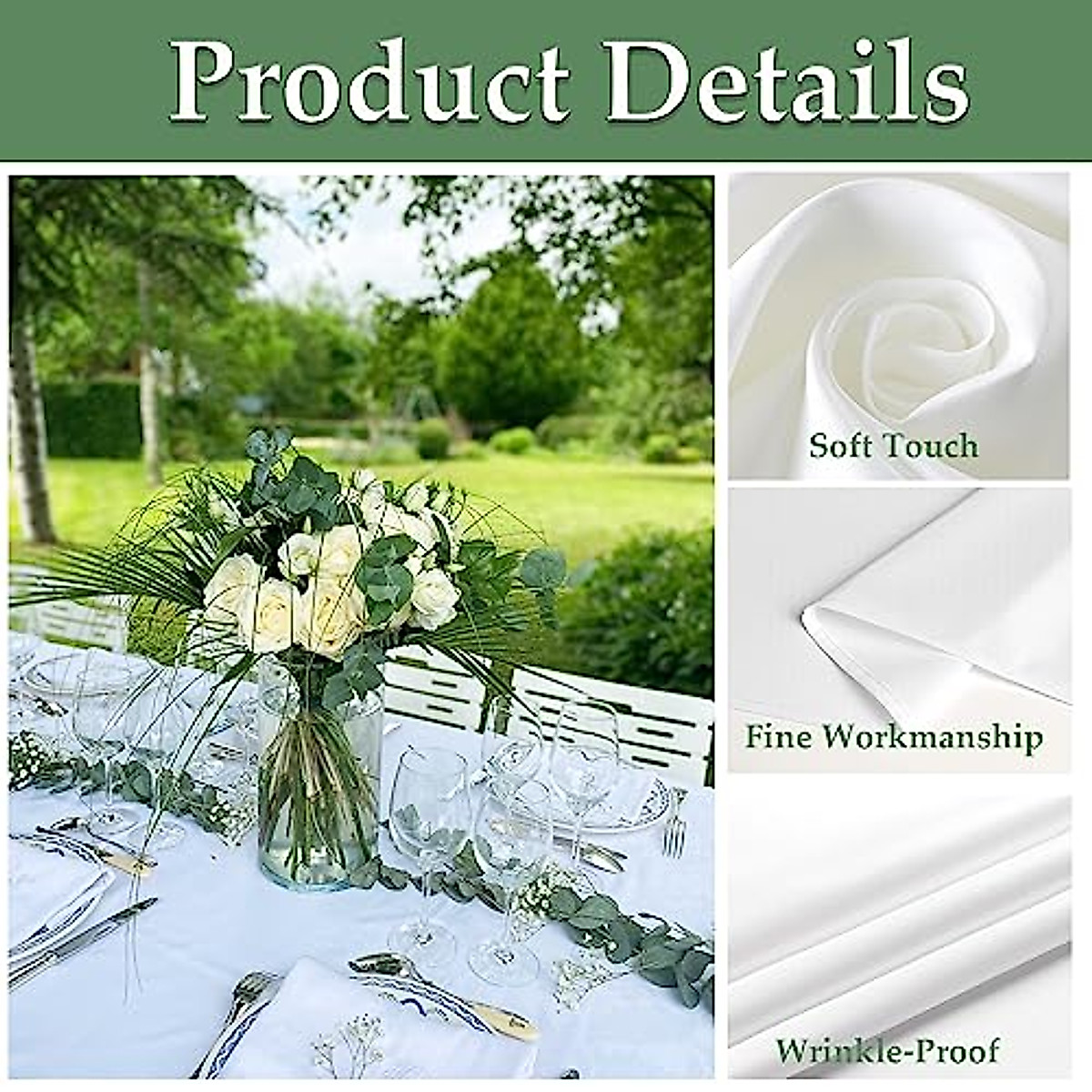 Heudumb Table Cloth 6 Packs White Tablecloths for Rectangle Tables 60x102 Inch Washable Wrinkle Free and Spillproof Polyester Tablecloth for Festival Camping Picnic Wedding Party Table Cover