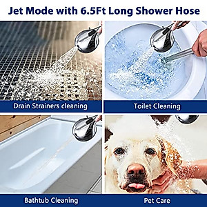 High Pressure 10 Setting Handheld Shower Head, 5" Detachable Showerhead Spray Built-in Power Wash to Clean Tub, Tile & Pets, 79" Extra Long Stainless Steel Hose, Adjustable Bracket - Chrome