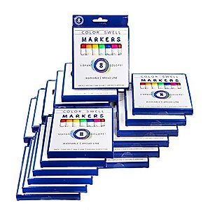 Color Swell Washable Markers Bulk Pack 18 Boxes of 8 Vibrant Colors (144 Total) Perfect Markers for Kids, Parties, Classrooms