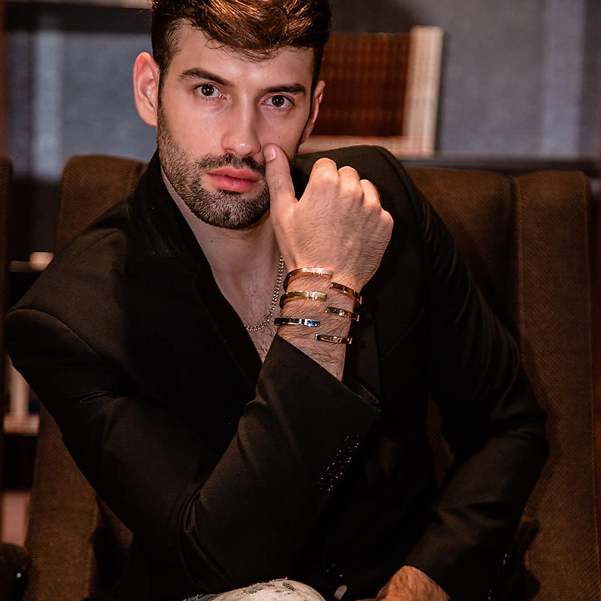 WISTIC 18K Bar Screw Bracelets Cuff Bangle for Women Chunky for Men Closely Clasp for Women and Men Gold Touch of Luxury Polished Couples Adult Jewerly (Size L)