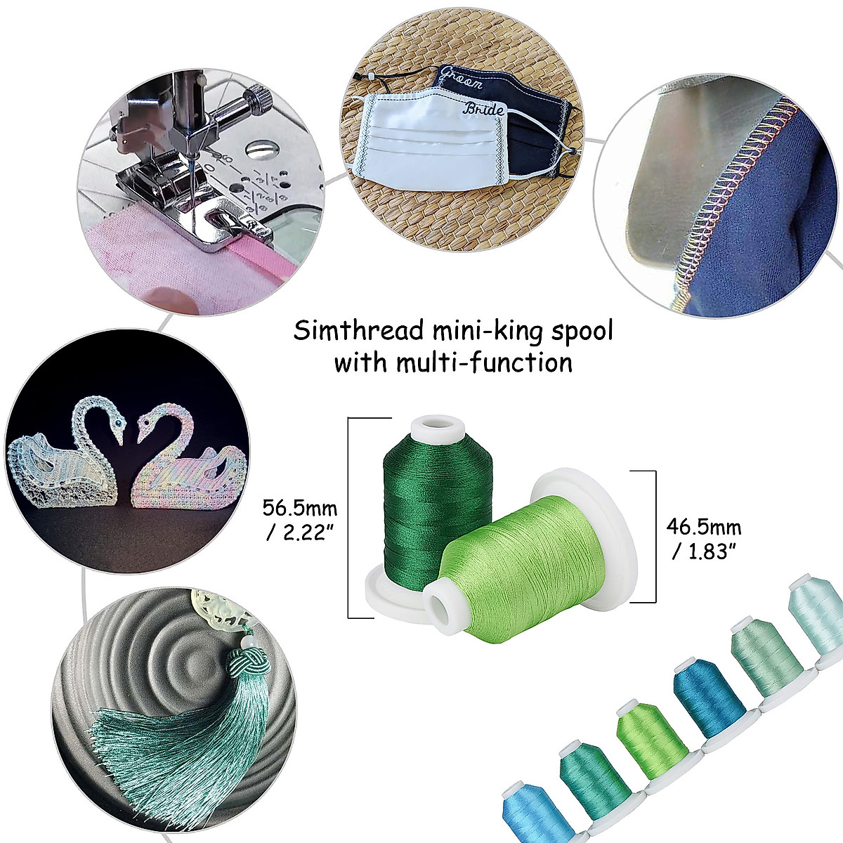 Simthread Embroidery Thread with Storage Box - 12 Options - 800 Yards/Spools, 9 Turquoise and Mint Green Colors for Embroidery and Sewing Machine