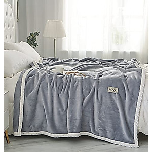 PAUHN Fleece Blanket Throw XL Size Light Grey 48"x80" Throw Blanket for Couch Nice White Edging Soft Blanket Warm,Plush,Fluffy,Cozy,Thick,Throw for Sofa,Bed,Office Travel